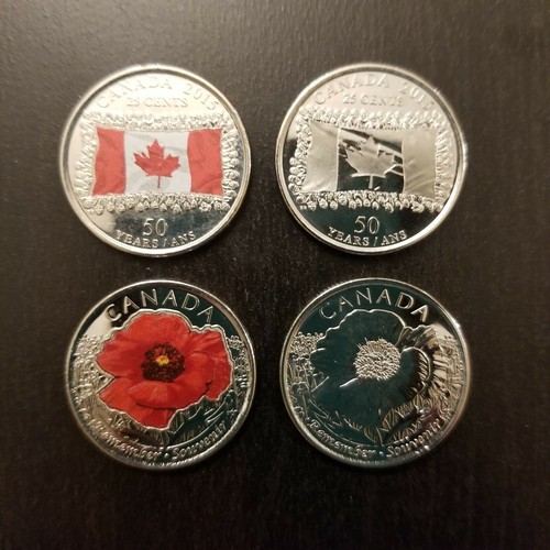 Canada Commemorative Quarter Coloured Poppy and Canadian Flag Special 4 ...