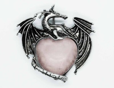 Pendant Flying Dragon On Rose Quartz Heart | eBay UK