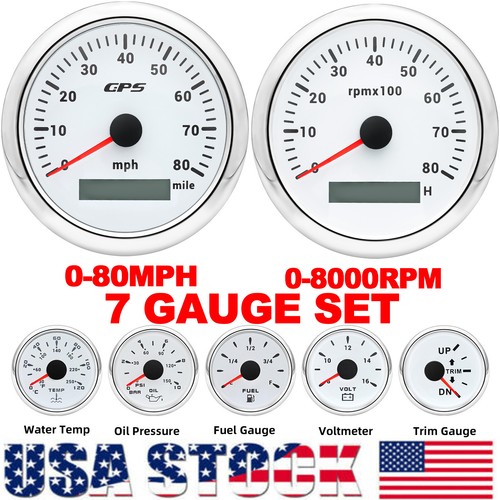 7 Gauge Set 85mm GPS Speedometer 80MPH Tacho 8000RPM Gauge Waterproof ...