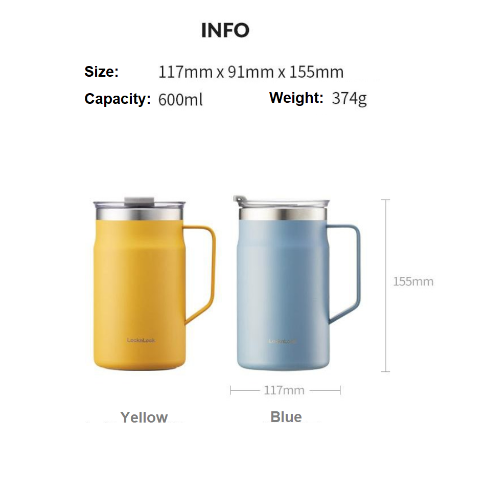LocknLock Metro Mug Handle Cup Water Bottle Stainless 600ml / 20oz ...