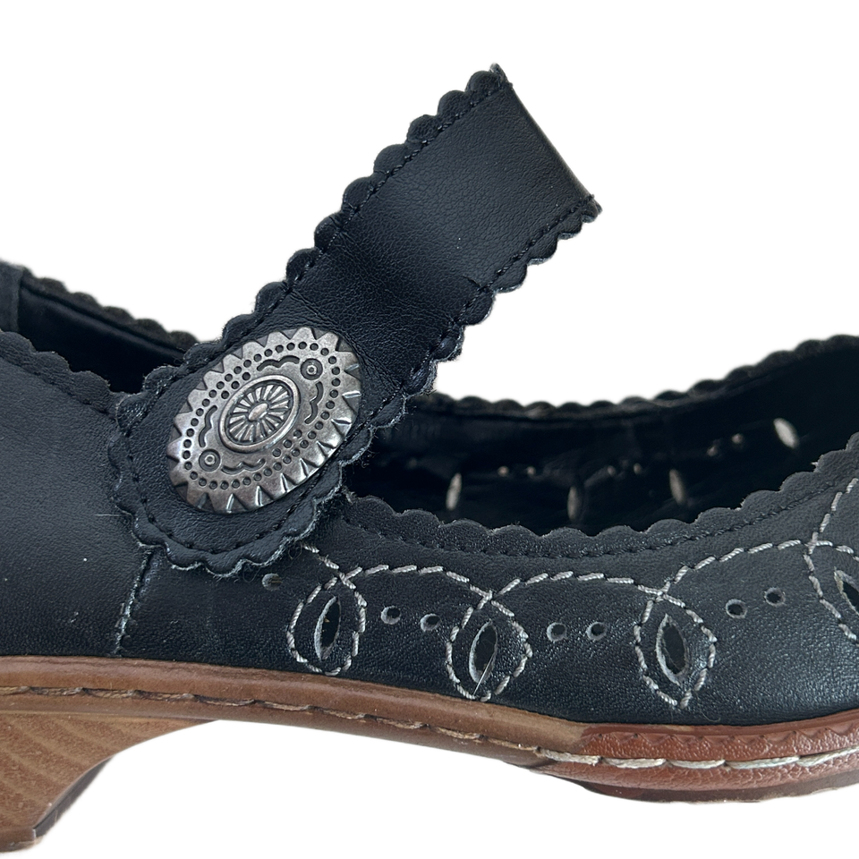 Rieker Comfort Shoes Euro 38 Black Leather Scalloped Edge Mary Jane ...