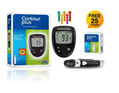 Contour Plus Blood Glucose Monitor, Glucometer with 25 Free Test Strips ...