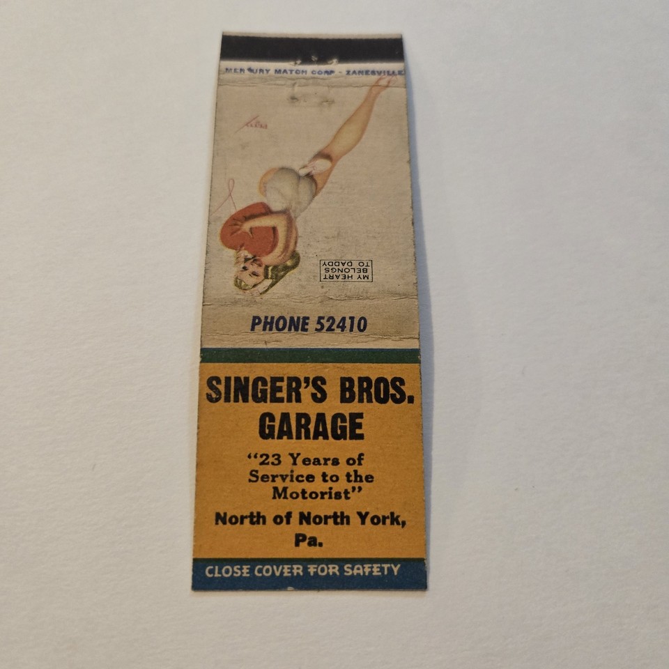 Singer's Bros. Garage North York Pennsylvania Pinup Girlie Matchbook ...