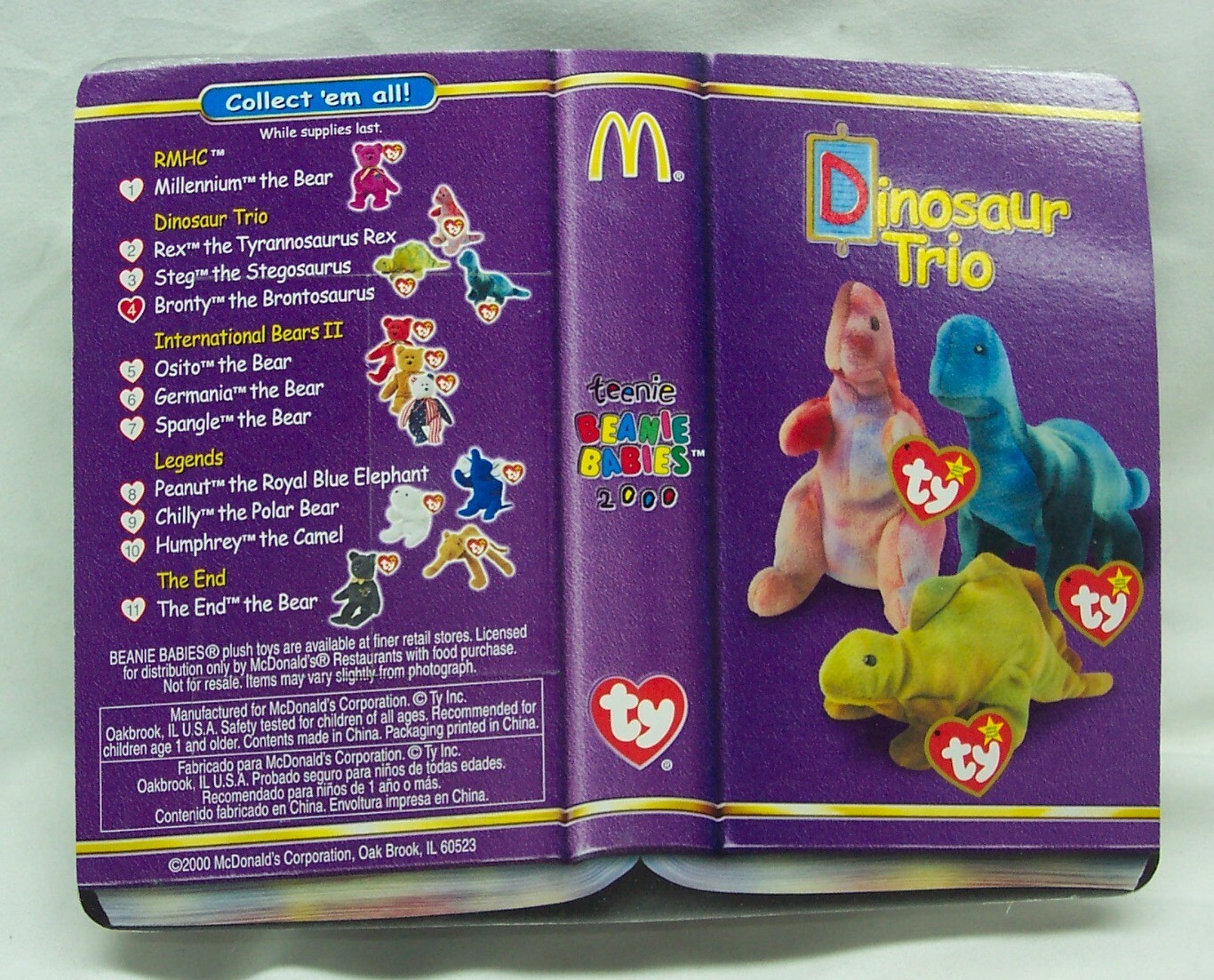 McDonald's TY Dinosaur Trio BRONTY BRONTOSAURUS 5" Teenie Beanie Toy ...