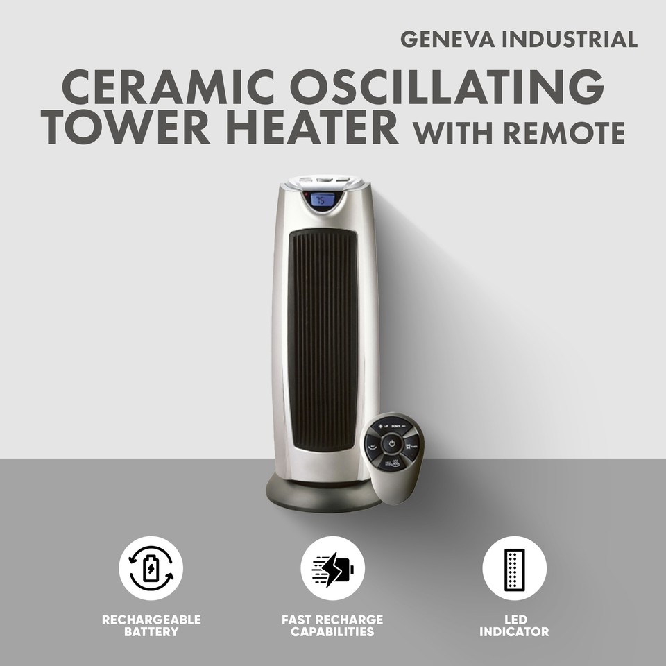 Geneva Industrial Ceramic Oscillating Tower Heater 2 Setting Fan with ...