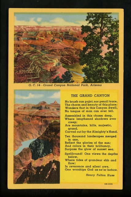 Poetry Poem Poet Postcard State Arizona AZ Grand Canyon H F Huse Teich ...