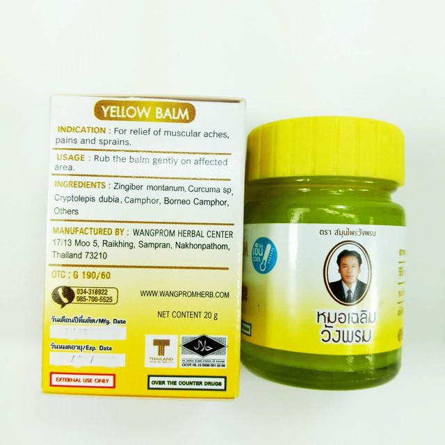 Wangphrom Original Thai Herbal Yellow Massage Balm Relief Pain 20g for ...