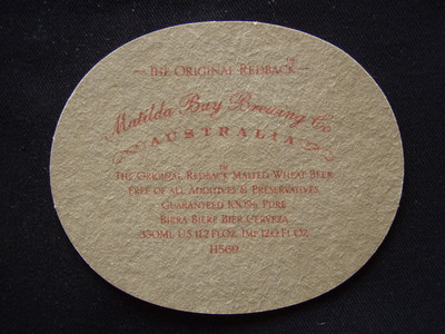 RED BACK BEER 100 % PURE THE ORIGINAL REDBACK MATILDA BAY BREWING CO ...