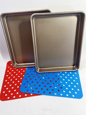 4-piece Set 2-9x11 Baking Pans Cookie Sheets 2 No Stick Mats For Air ...