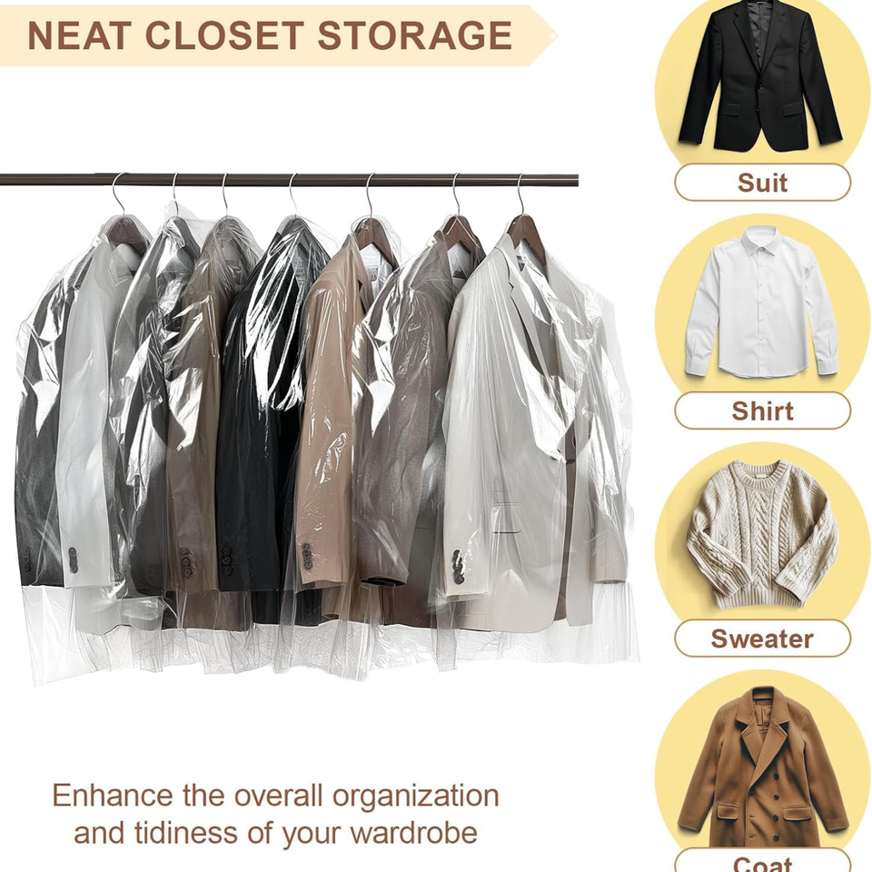 10 or 40 or 100 Pcs Dry Cleaner Clothe Covers Plastic Clear Garment ...