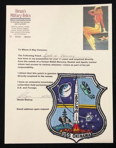 APOLLO 15 USS OKINAWA RECOVERY CLOTH BACK PATCH & COA LETTER | eBay
