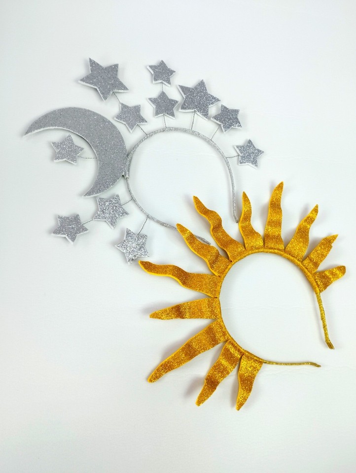 Set of Original headbands Gold Sun and Silver Moon Halloween glitter ...