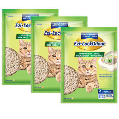 3 x 2KG Ezi-LockOdour Cat Litter System Natural Mineral Zeolite Pellets ...