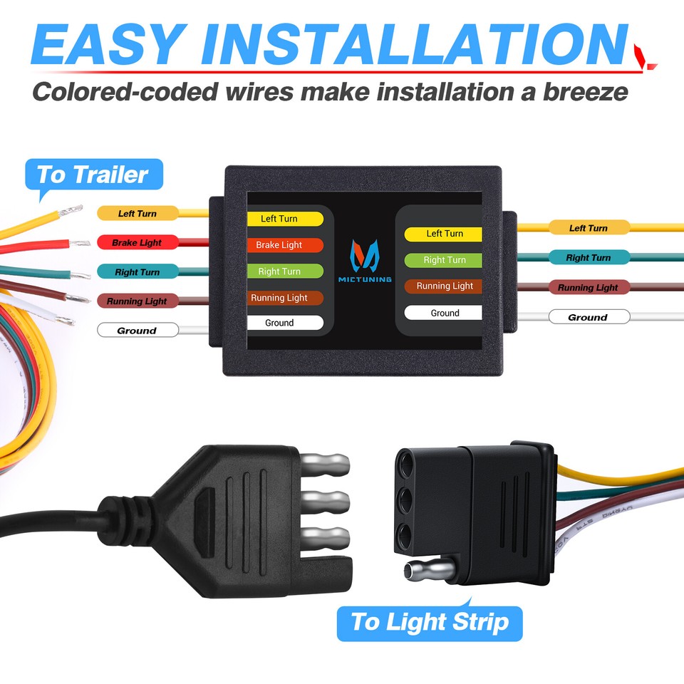 MICTUNING 3-to-2-Wire Trailer Tail Light Converter Splice-in 4Pin ...