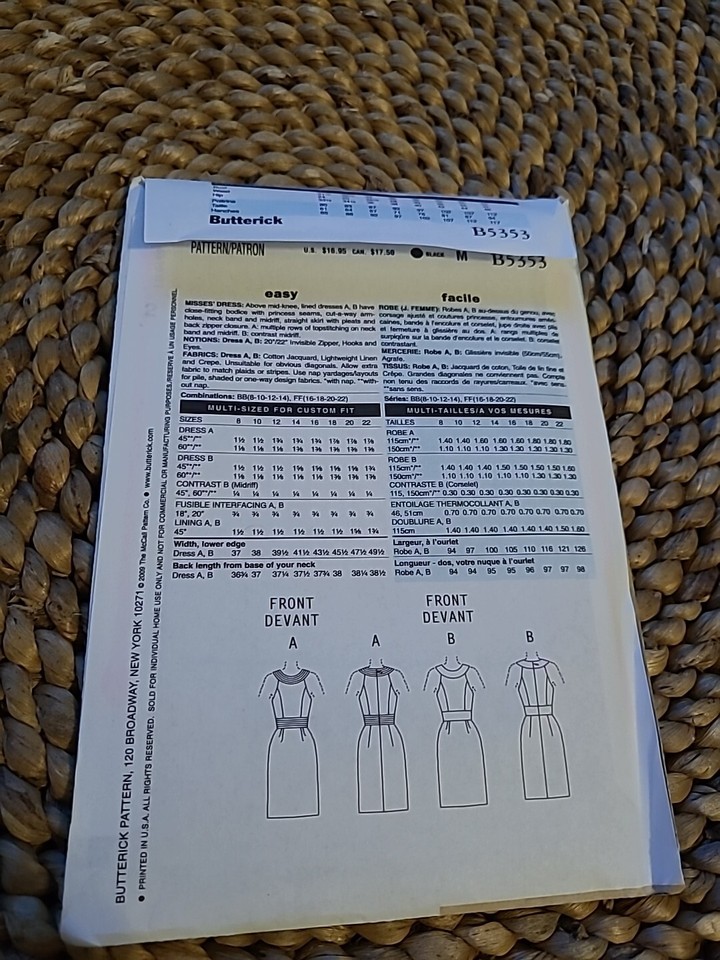 Butterick 5353 Easy Sewing Pattern Misses Dress Size 8 10 12 14 Uncut ...