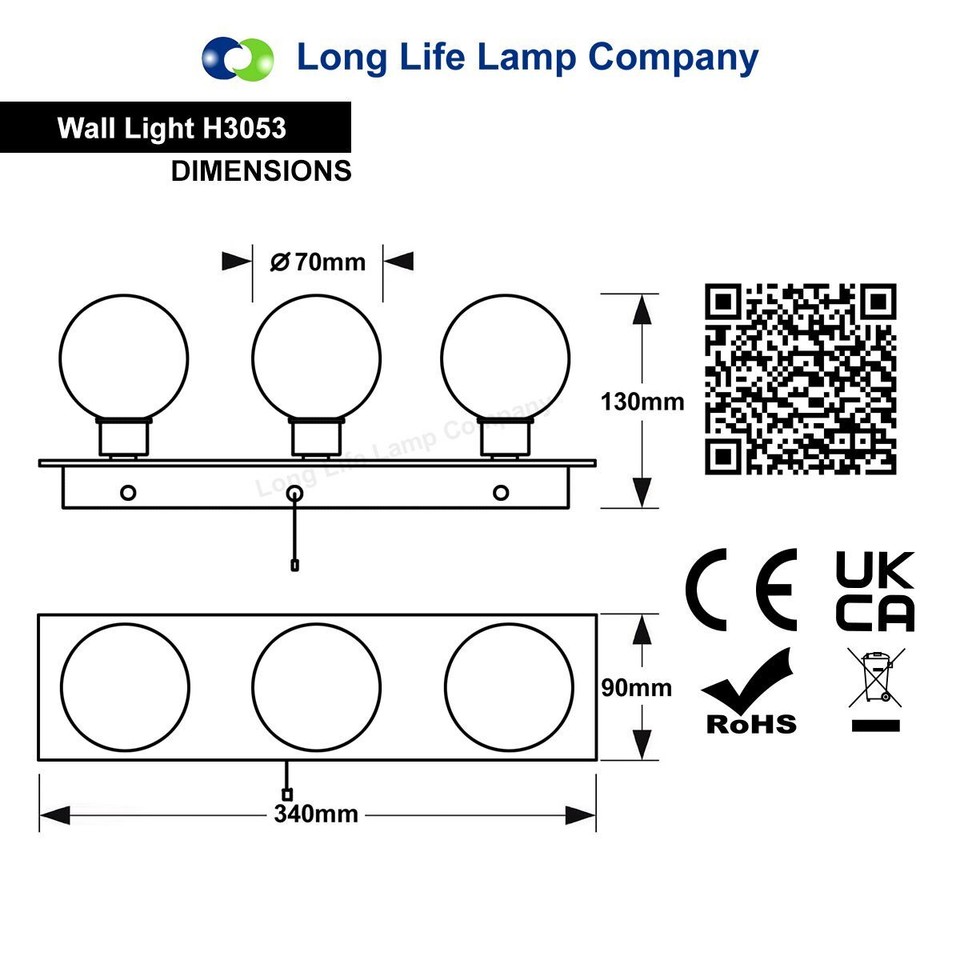 Modern Adjustable LED Mirror Bathroom Pull Chord Wall Light Cool White ...