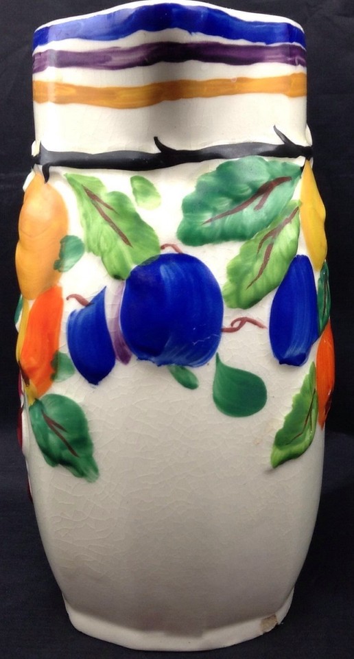 Czechoslovakia Bern .75 lt Pottery Creamer Pitcher Vtg White Blue Fruit ...
