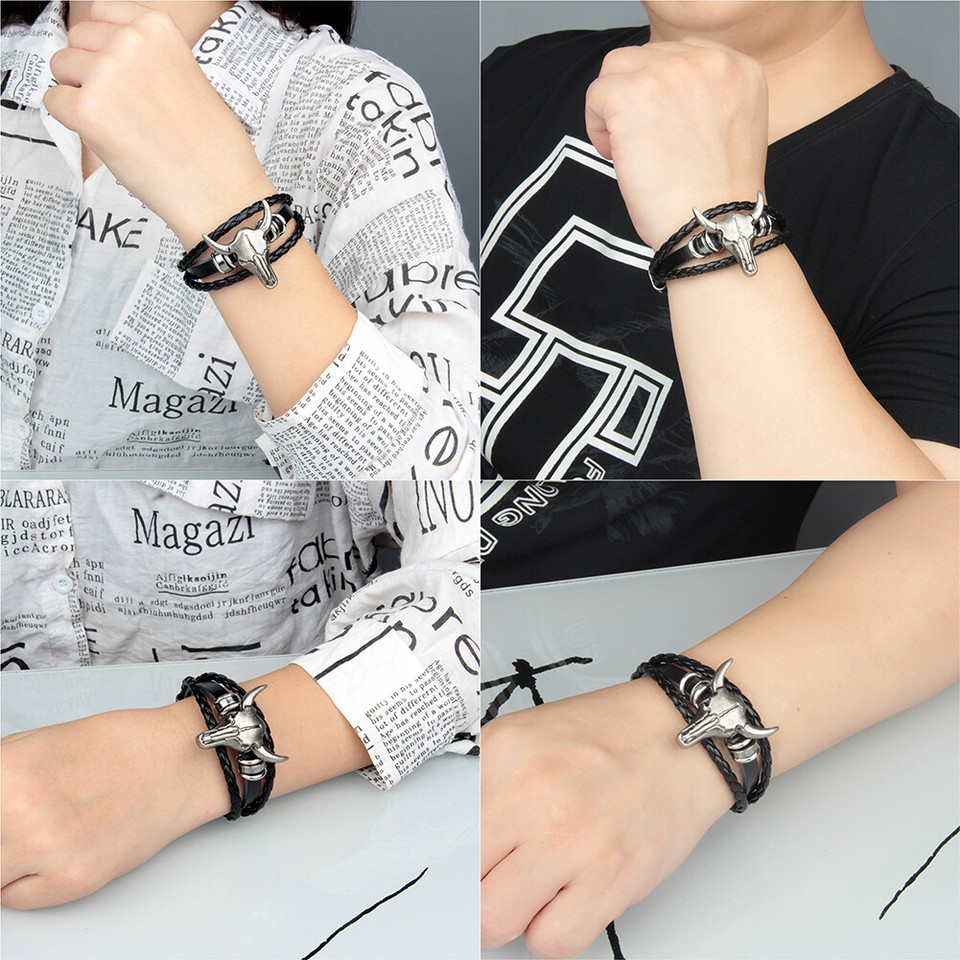 Anime Pirate Leather Bracelets Punk Braided Bracelets for Men Jewelry ...