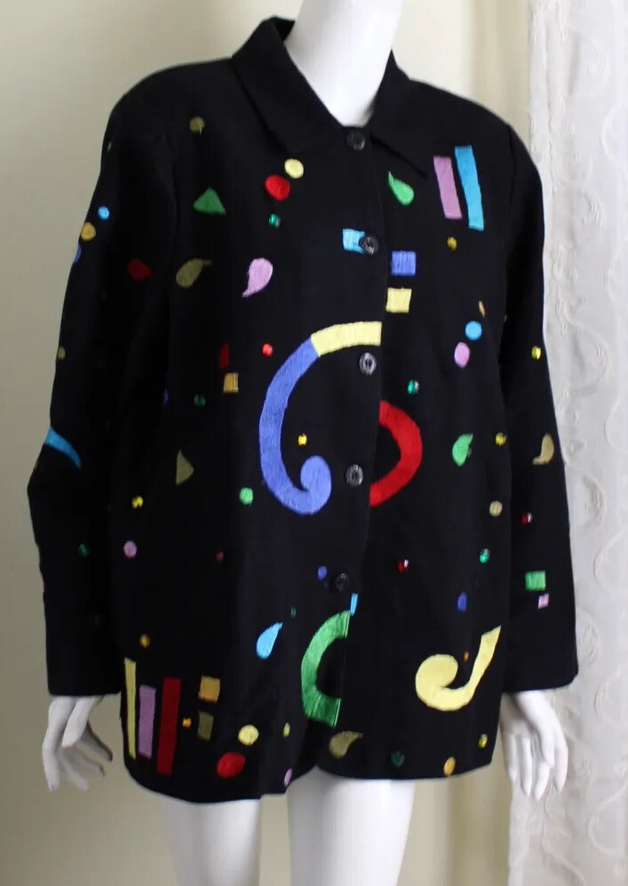 ANAGE Sz XL Modernist Art-to-Wear Memphis-Era Black T… - Gem