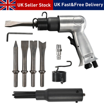 150MM Air Hammer Drill Gun with 4 X Chisels + Needle Descaler Paint ...