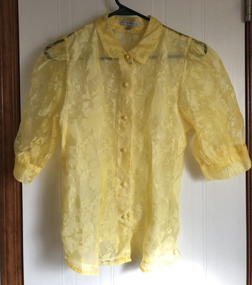 Haute Monde Yellow See Through Oversize Sleeve Button Down Collared ...