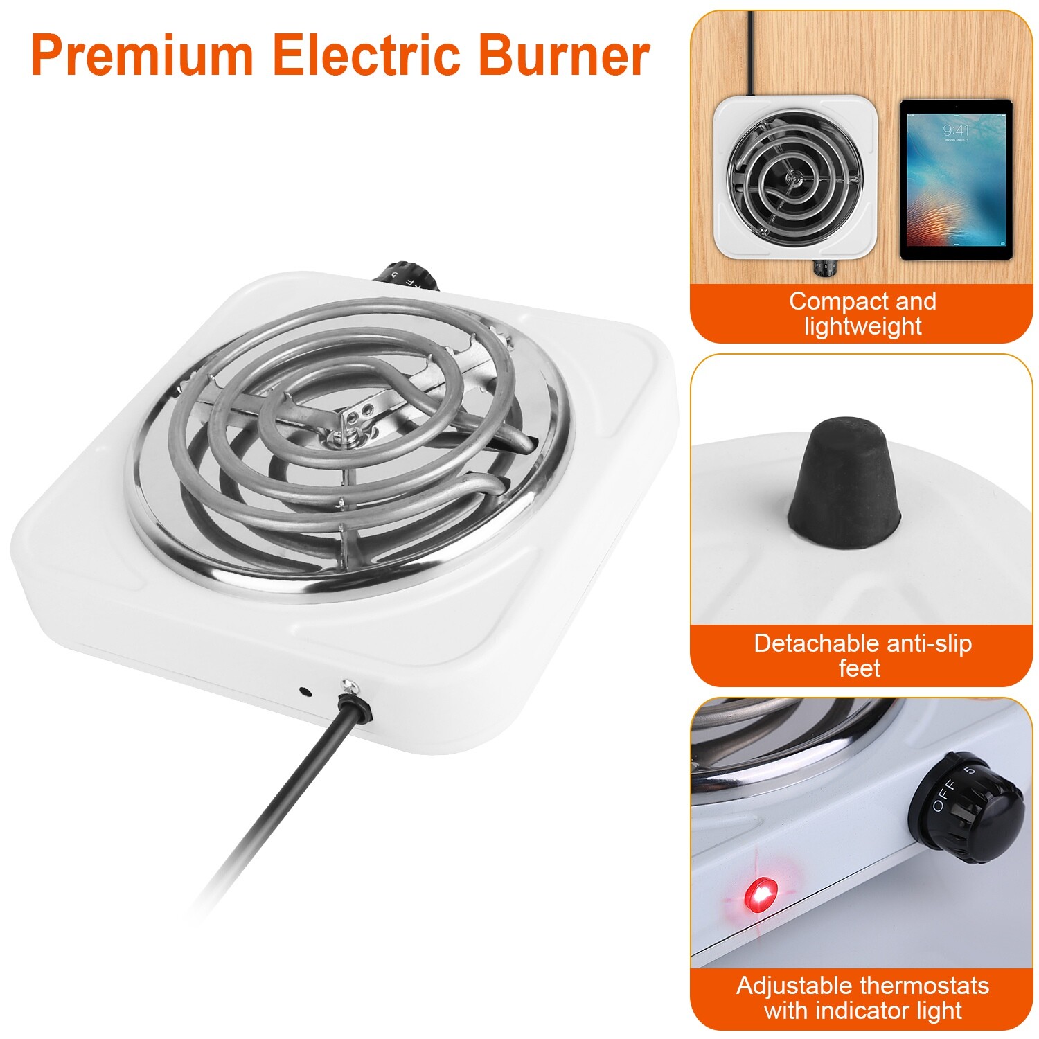 Electric Double Burner Hot Plates for Cooking 5 Heating Levels Heating ...