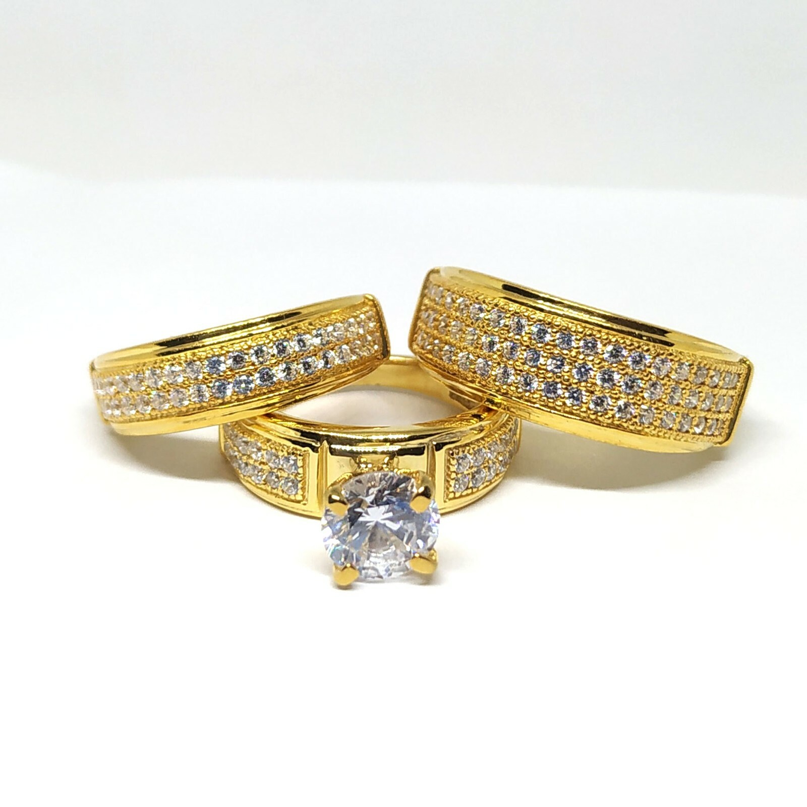 Sterling Silver Cubic Zirconia Trio His Her Bridal Set Engagement Ring ...