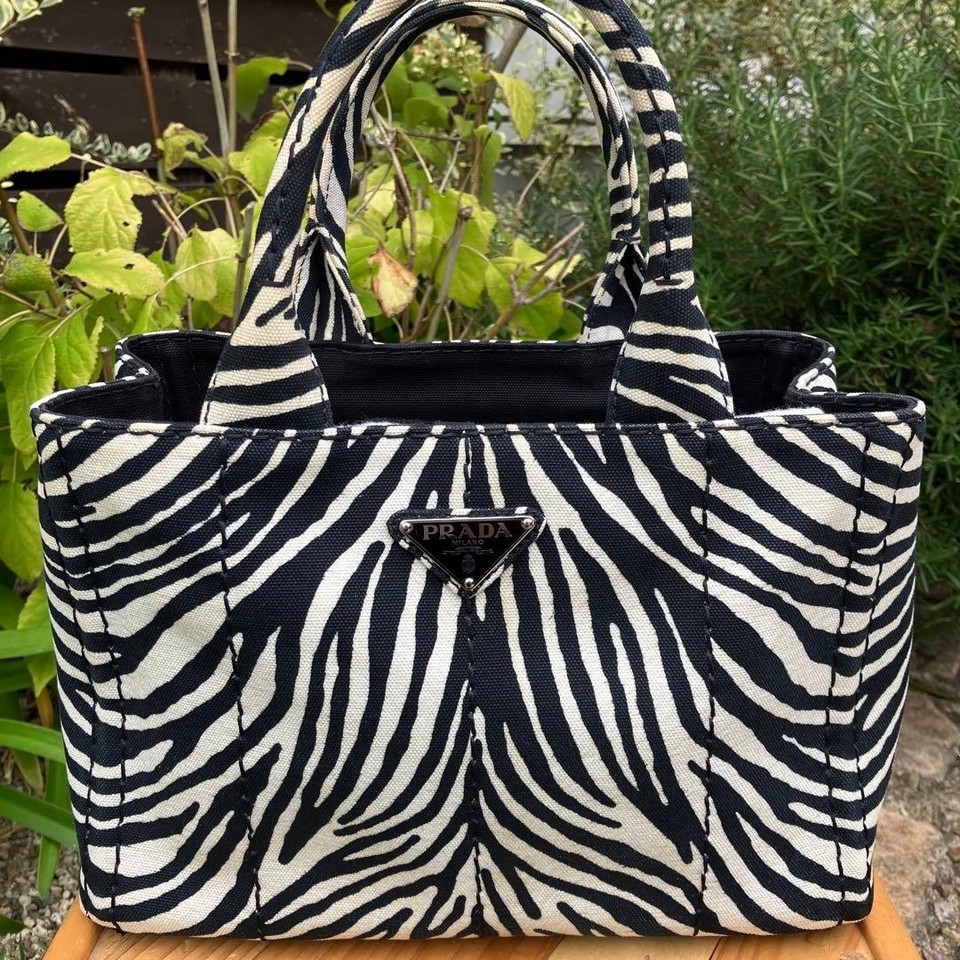 PRADA Tote Bag Handbag Zebra Pattern Calf Fur Deadstock Authentic Near ...