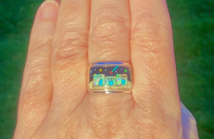 SUPERB Three Dwellings FIRE Opal Starry Night Holy Trinity Ring 8.5 ...
