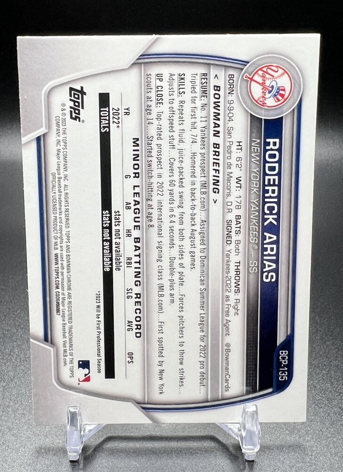 2023 Bowman Chrome Prospects RODERICK ARIAS Mojo Refractor #BCP-135 ...