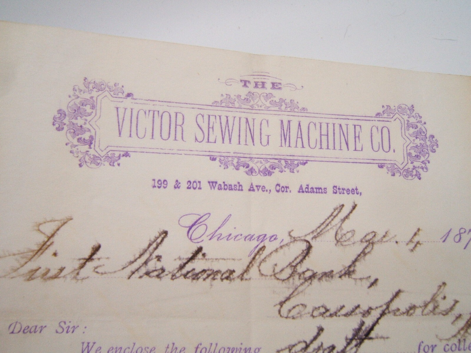 1879 VICTOR SEWING MACHINE COLLECTION LETTER | eBay