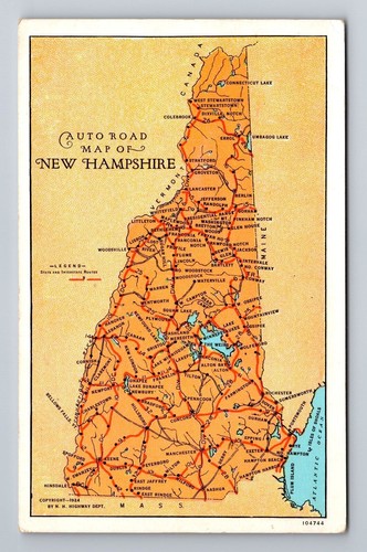 NH-New Hampshire, Scenic Greeting Auto Road Map Vintage c1929 Postcard ...