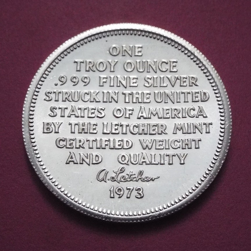 1973 LETCHER MINT American Eagle .999 Silver Art Round - Concave/Convex ...