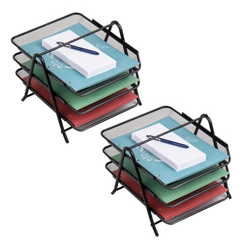3 Tier Office Files Metal Mesh A4 Paper Desk Top Organizer Tray X 2 ...