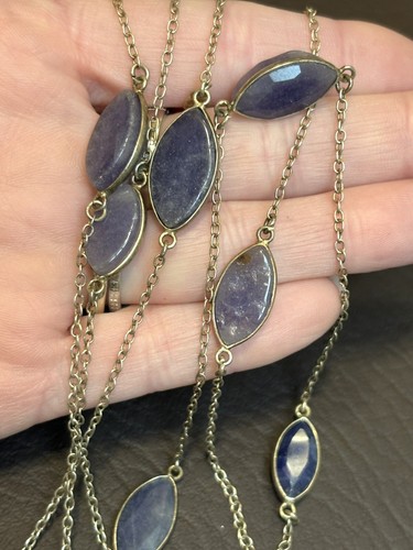 Lavender Purple Nephrite Jadeite Sterling Silver Long Station Necklace ...