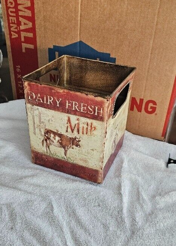 Vintage Inspired Weathered Distressed Metal Cube Square Farm Cow Milk ...