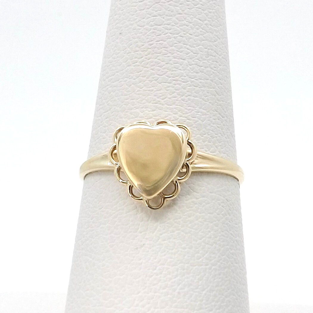 10k Gold Heart Signet Ring Scallop Halo Engravable Vi… - Gem