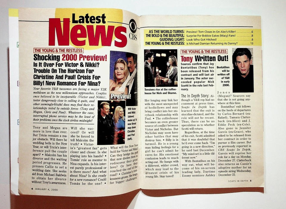 2000 January 4 CBS Soaps In Depth Magazine Young & Restless ATWT ...