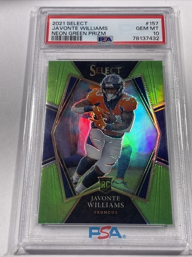 2021 Panini Select Javonte Williams NEON GREEN PRIZM PSA 10 # 46/49 ...