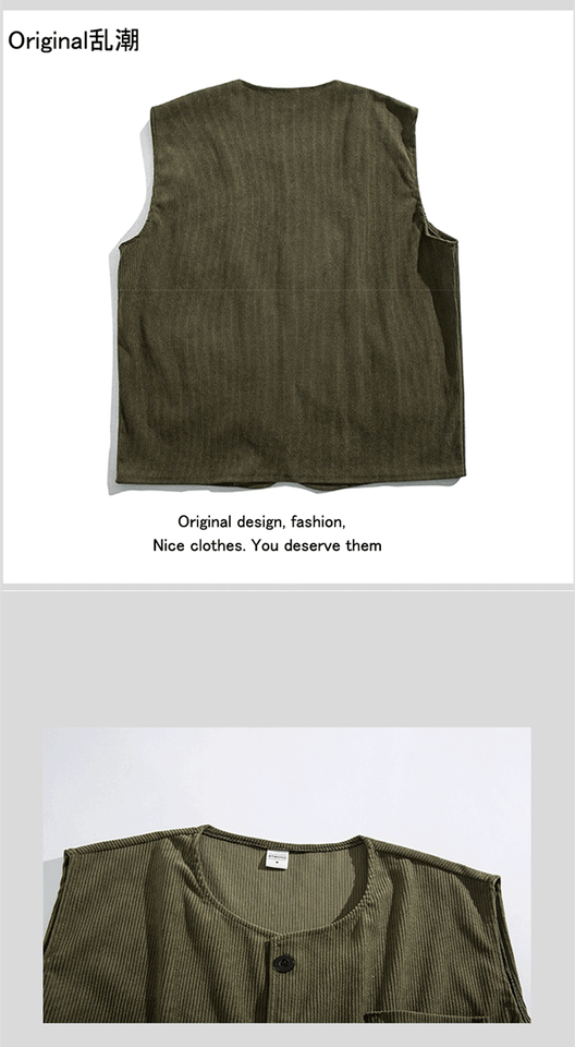 Harajuku Corduroy Japanese Vest Men's Loose Casual Waistcoat Multi ...