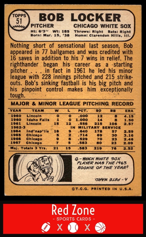 1968 Topps - #51 Bob Locker EX | eBay