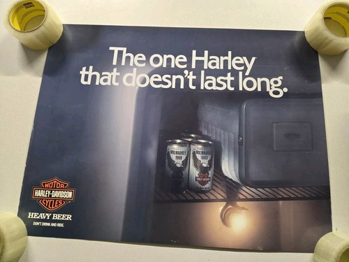 Vintage Harley-Davidson Heavy Beer Poster 24x18" Garage Man Cave Decor ...