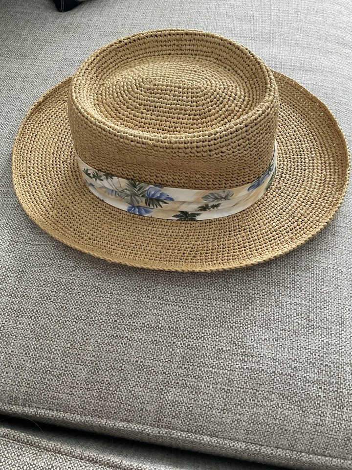 Dorfman Pacific Genuine Raffia Straw Hat Brown Woven Band Beach Golf ...