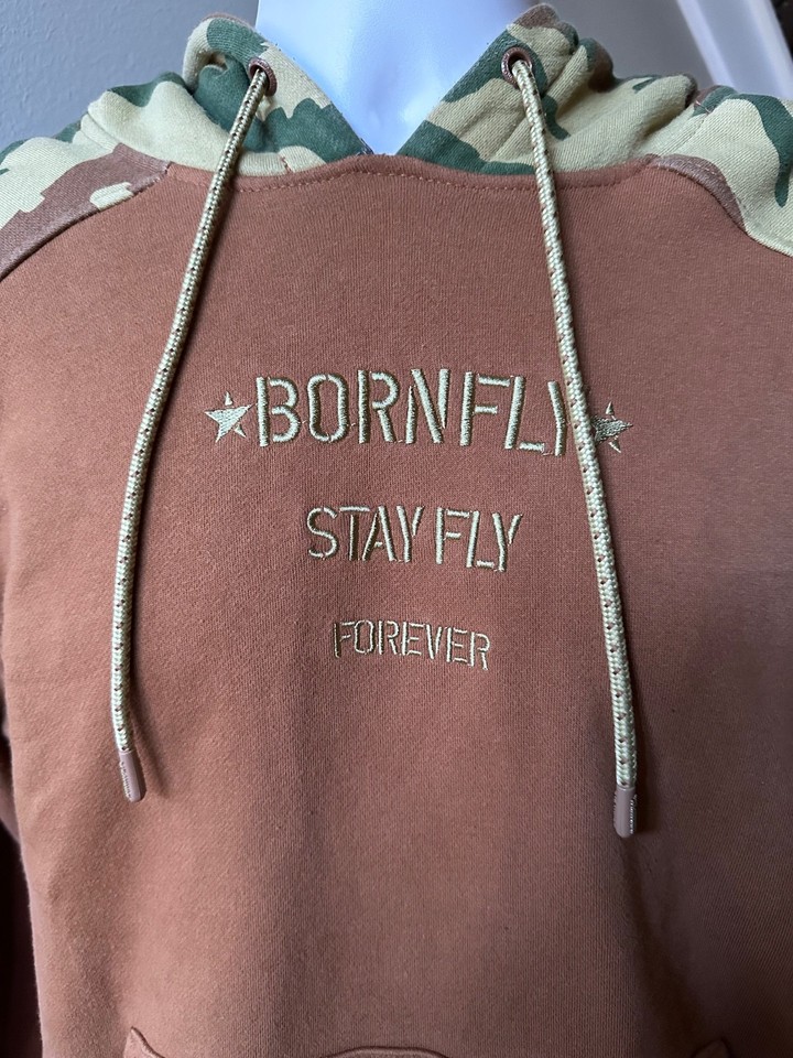 Born Fly Stay Fly Forever 3-Pocket Hoodie Sweatshirt (M) Brown | eBay