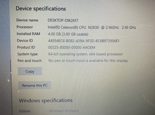 Dell INSPIRON 15 P28F 15.6" Laptop Intel Celeron 2.16Ghz 4GB Ram 465 Gb ...