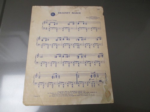 1958 Vintage Sheet Music DRAGNET THEME Jack Webb Joe Friday GD+ 4 pgs ...