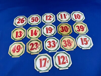 17 Old Price Tags, 1922 & 1929 Red & Green w/ Octagon Shape, Country ...