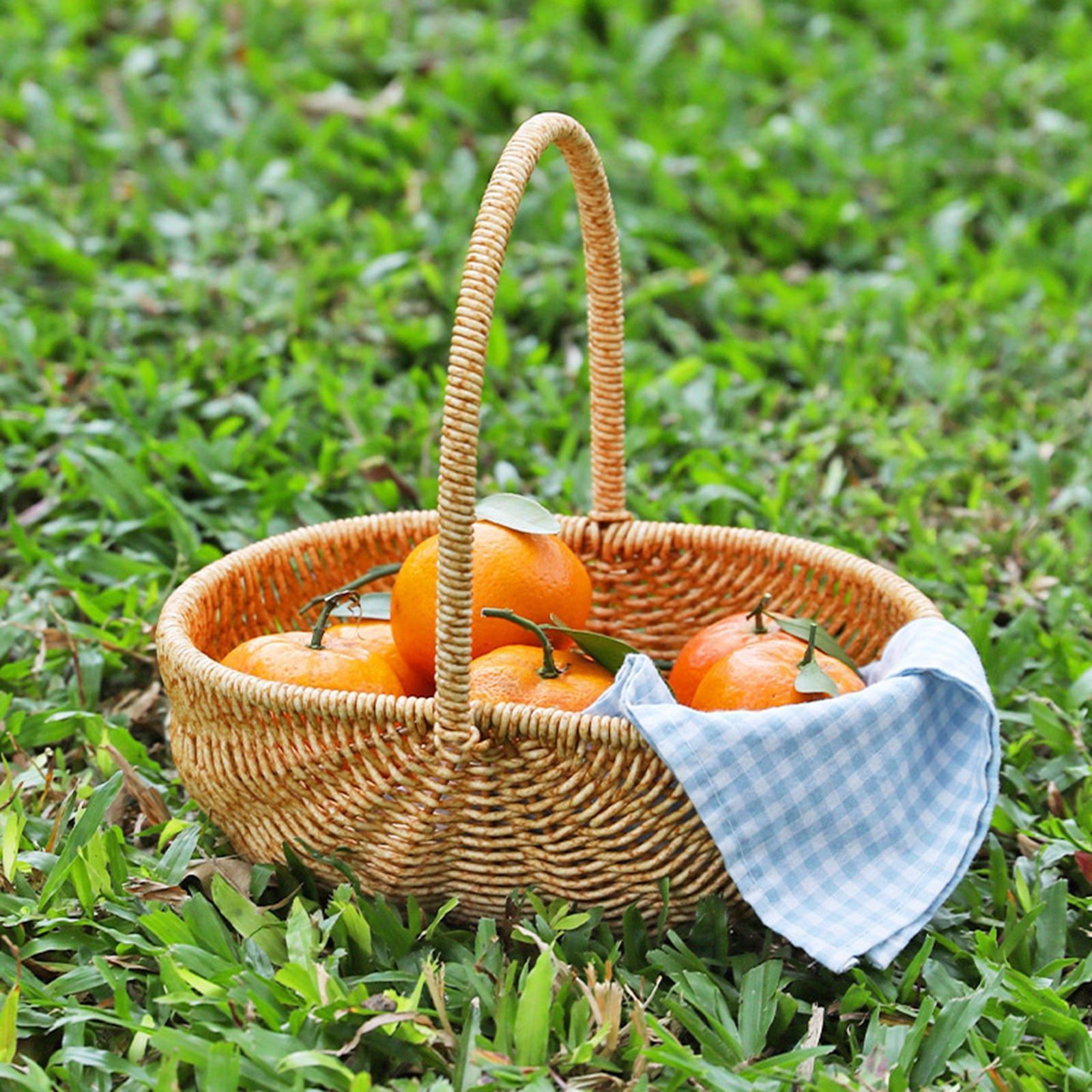 Multipurpose Woven Basket with Handle Decoration Picnic Pantry Sundries ...