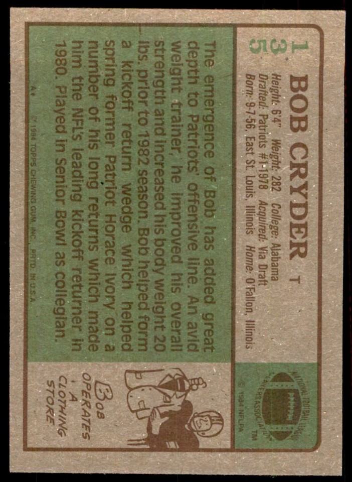 1984 TOPPS: BOB CRYDER. NEW ENGLAND PATRIOTS #135 | eBay