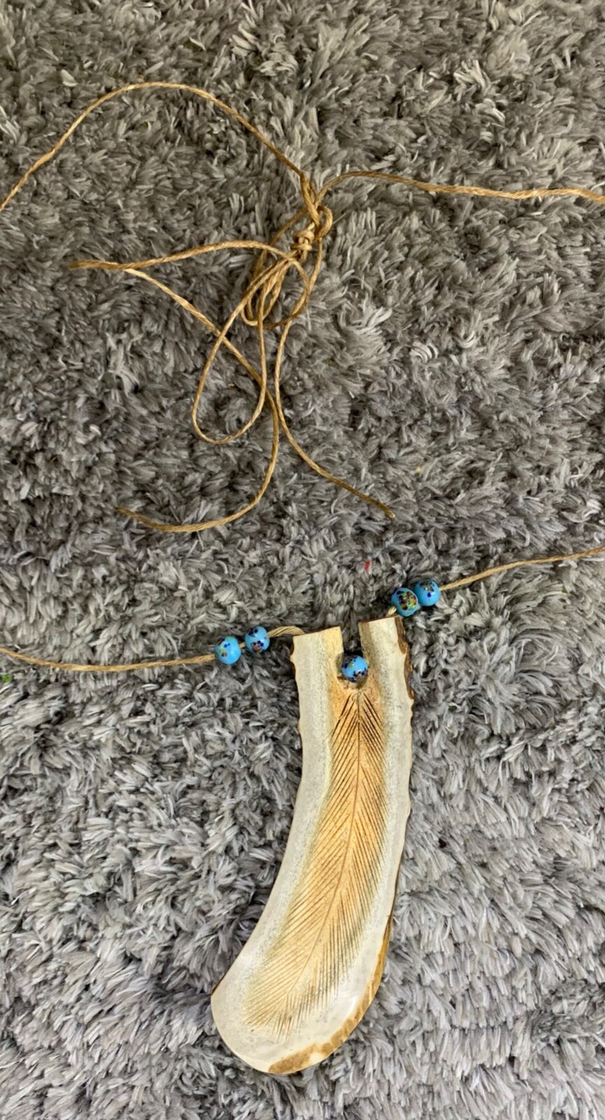 Rare Native American Indian Bone? Necklace Feather De… - Gem